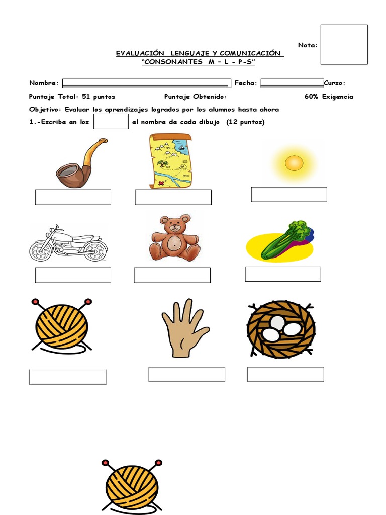 Evaluacion Consonantes M y L S P N | PDF