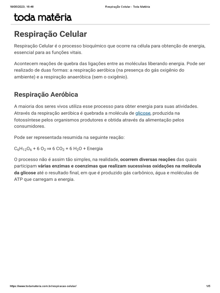 Respiração Celular - TEORIA-IMPORTANTE | PDF | Respiração celular ...
