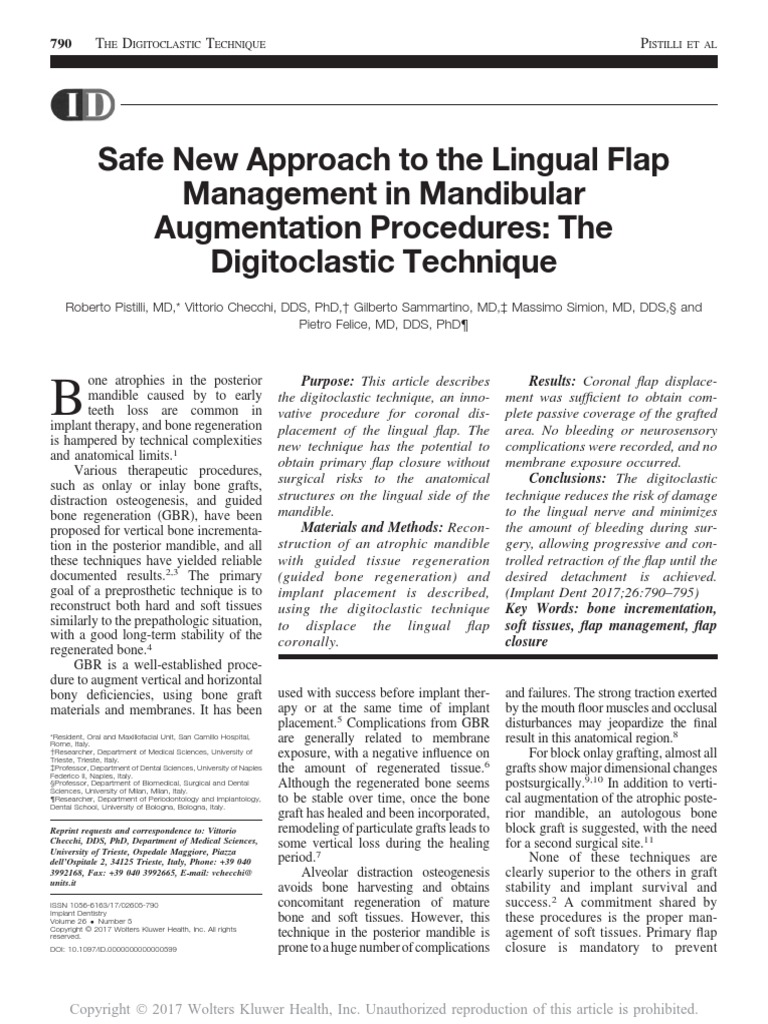 Safe New Approach To The Lingual Flap Management.22 | PDF | Dental ...