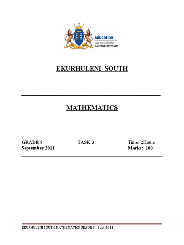 Grade 8 Math Exam Ekurhuleni South 2011 | PDF | Mathematics ...
