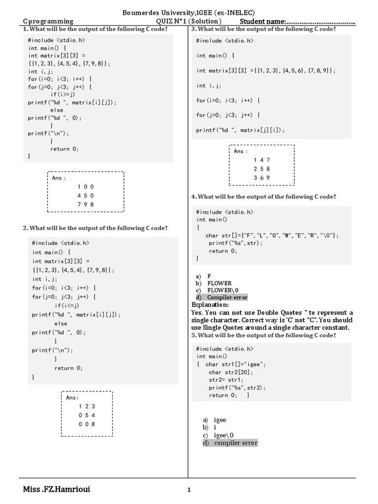 QUIZ With Solutions C Programming | PDF | Software | Software Development