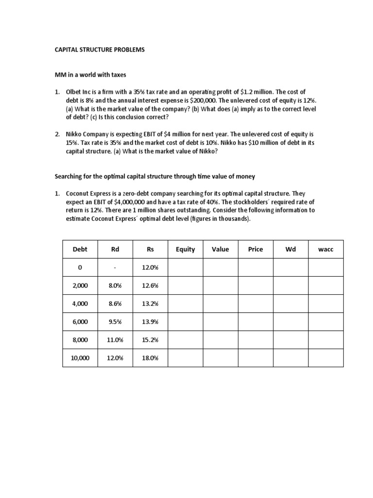 Capital Structure Problems | PDF