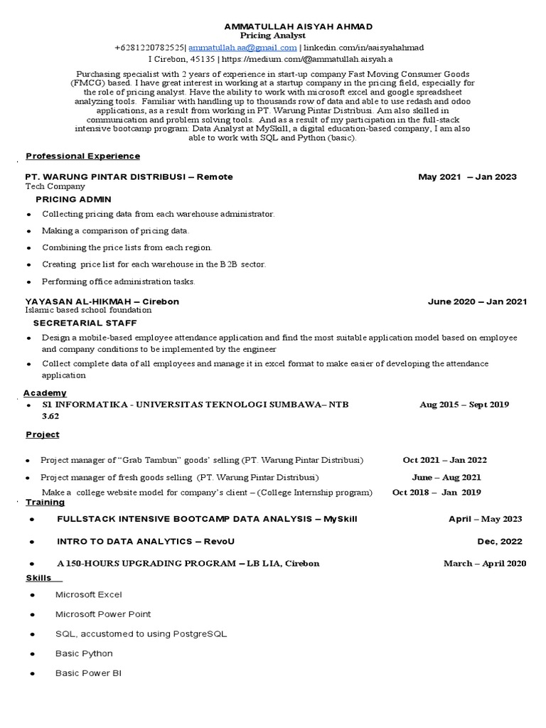 Contoh (Template) CV 2 | PDF | Microsoft Excel | Software Development