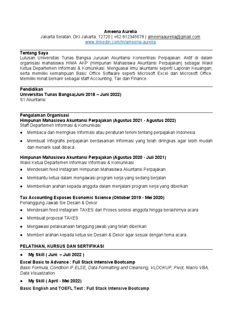 Contoh (Template) CV 3 | PDF