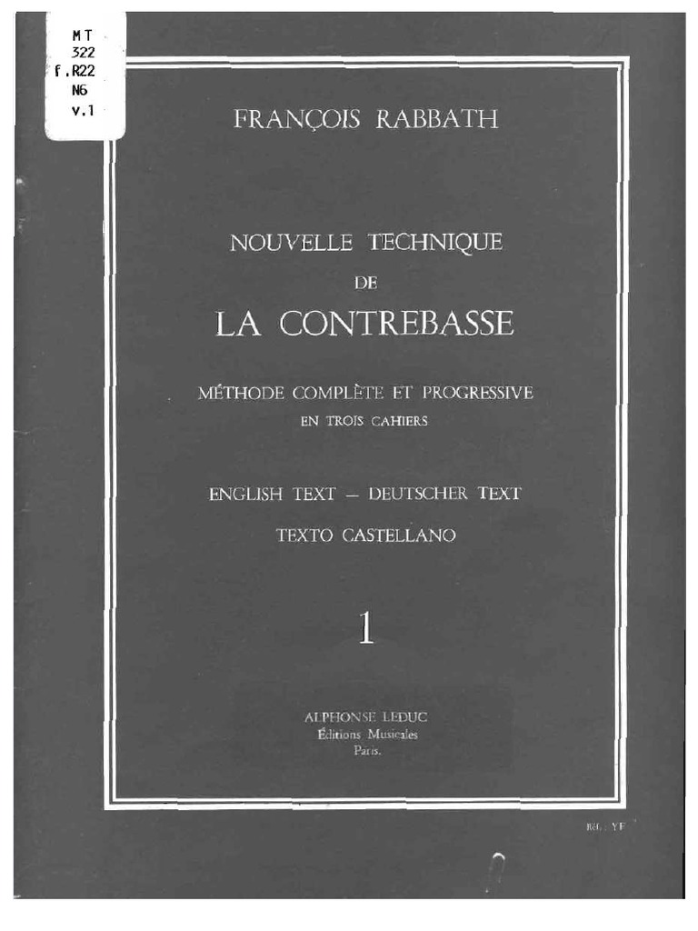RABBATH Nouvelle Technique de La Contrebasse Vol 1pdf | PDF