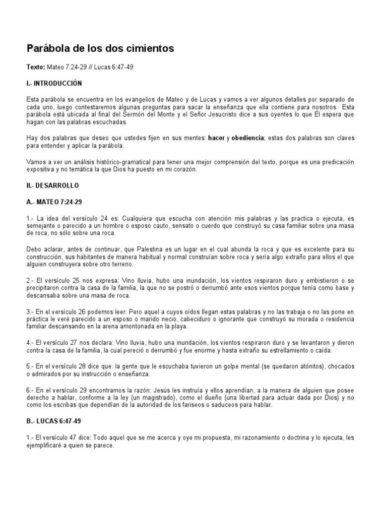 Parábola de Los Dos Cimientos | PDF | Jesús | Parábolas de Jesús