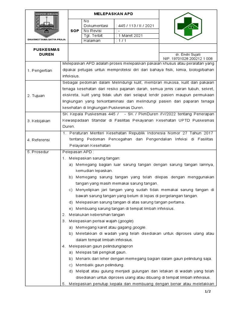 Sop Melepaskan Apd | PDF