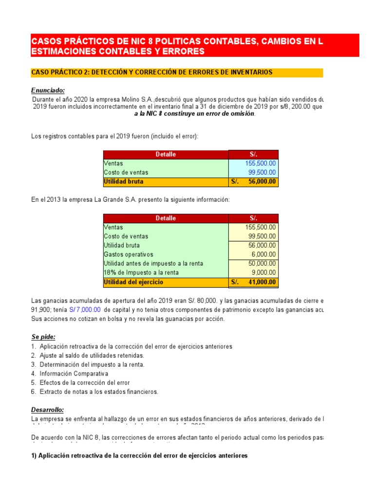 Casos Prácticos NIC 8 | PDF | Estado financiero | Impuesto sobre la renta