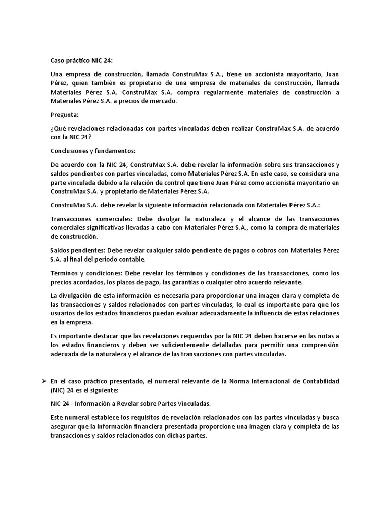 Caso Práctico NIC 24 | PDF | Estado financiero | Contabilidad