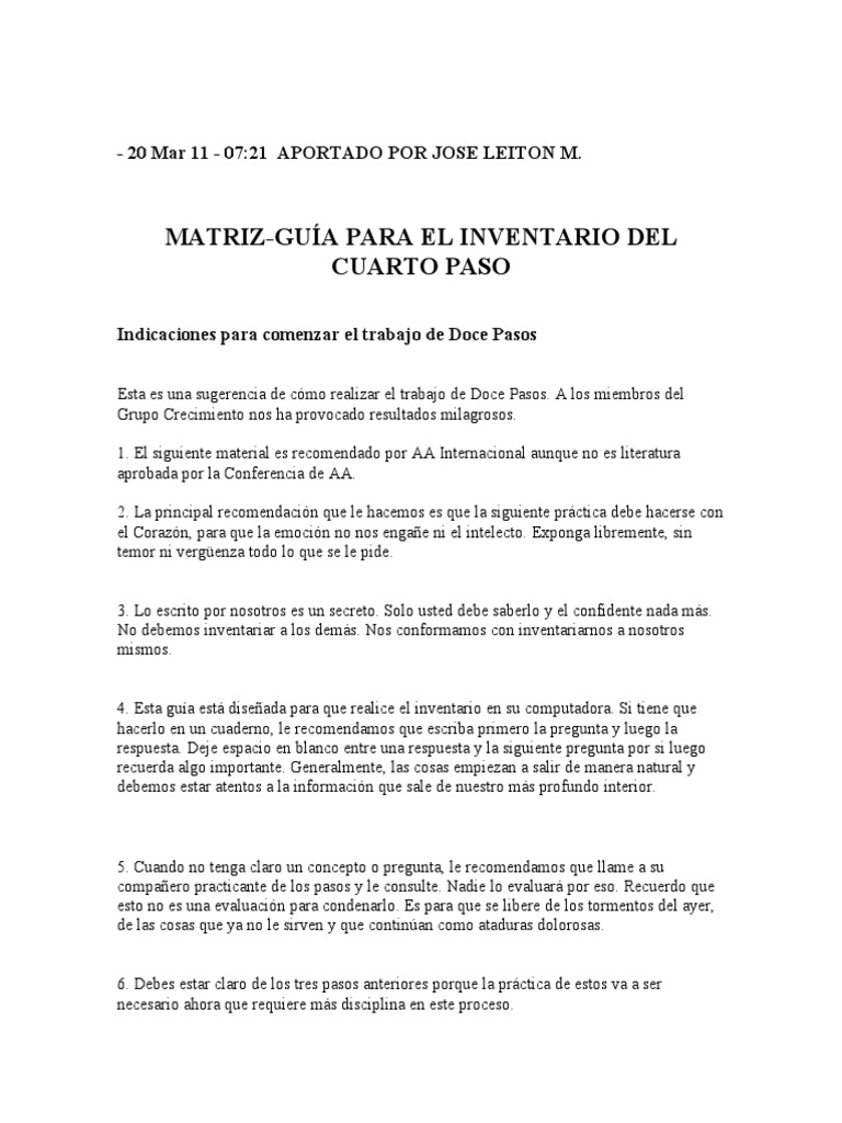 Guía del Cuarto Paso en AA | PDF | Amor | Lujuria