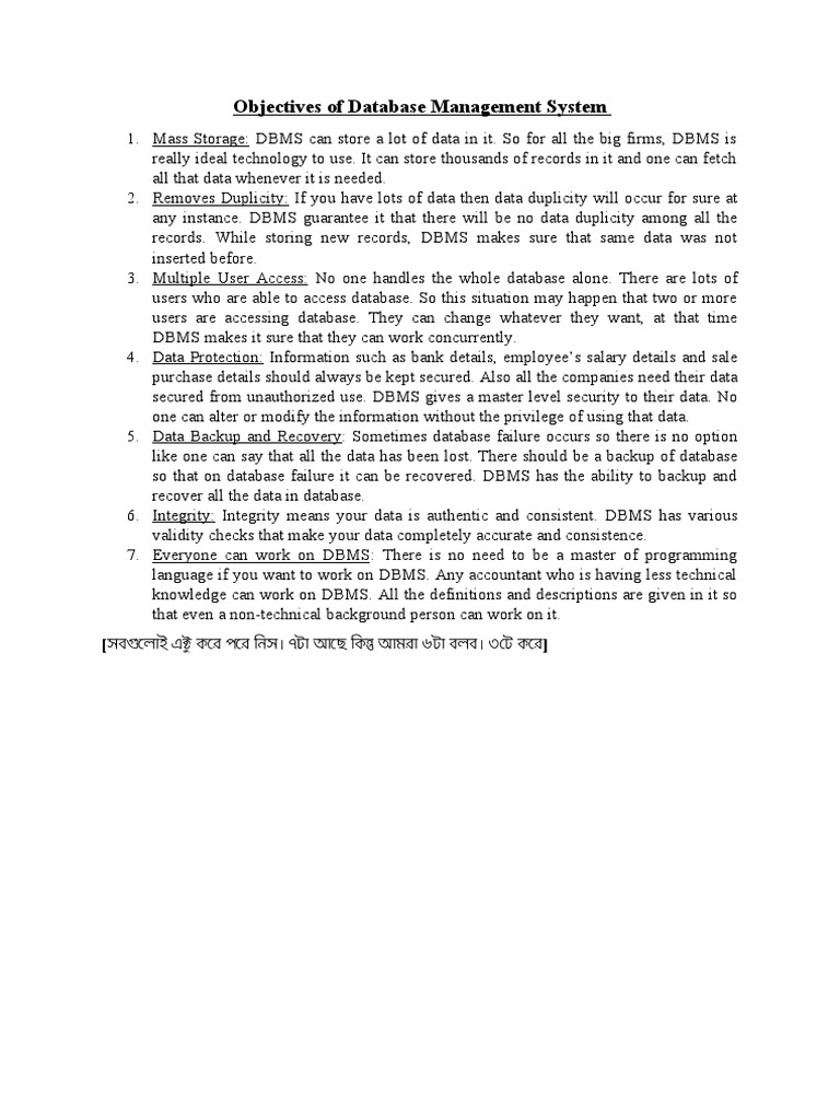 Objectives of Database Management System | PDF