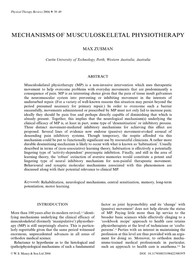 Mechanisms of MSK Physiotherapy | PDF | Long Term Potentiation ...