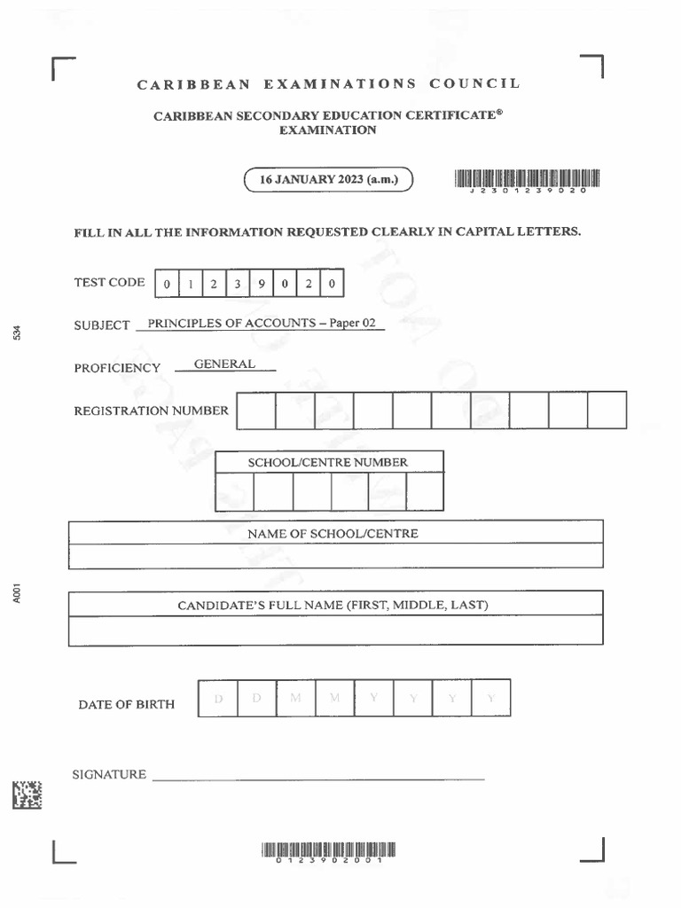 Principles of Accounts Paper 02 Jan 2023 Csec | PDF
