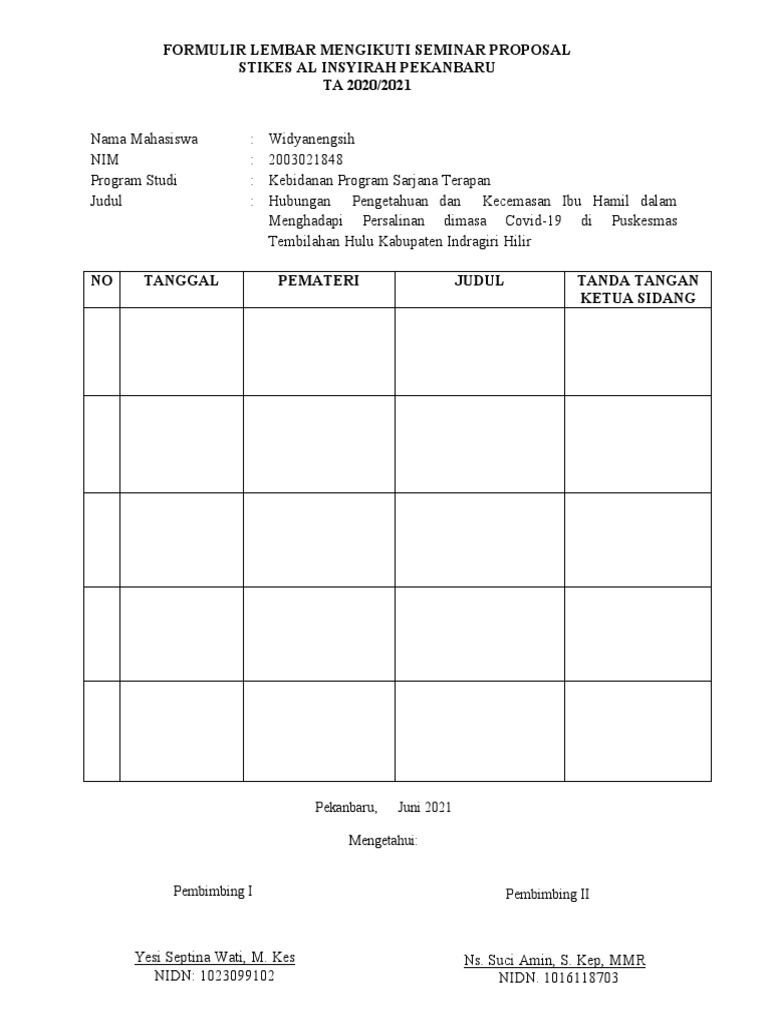 Formulir Lembar Mengikuti Seminar Proposal | PDF