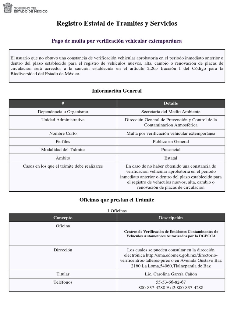 Pago de multa por verificación vehicular extemporánea | PDF