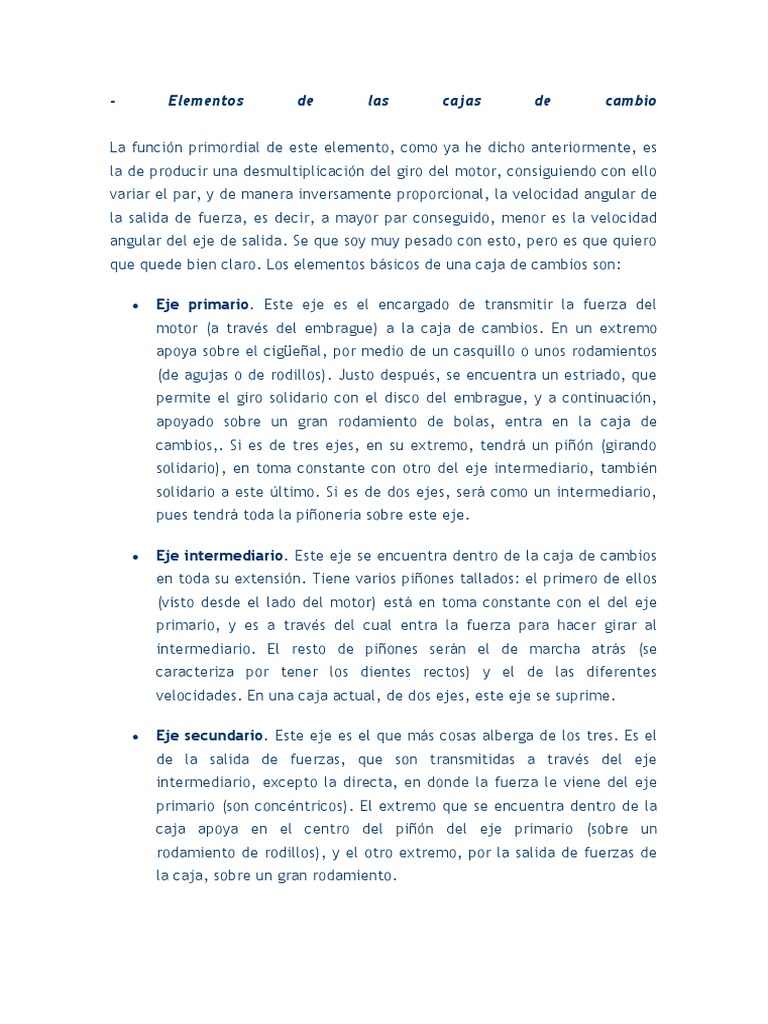 Elementos De Las Cajas De Cambio Pdf Engranaje Embrague