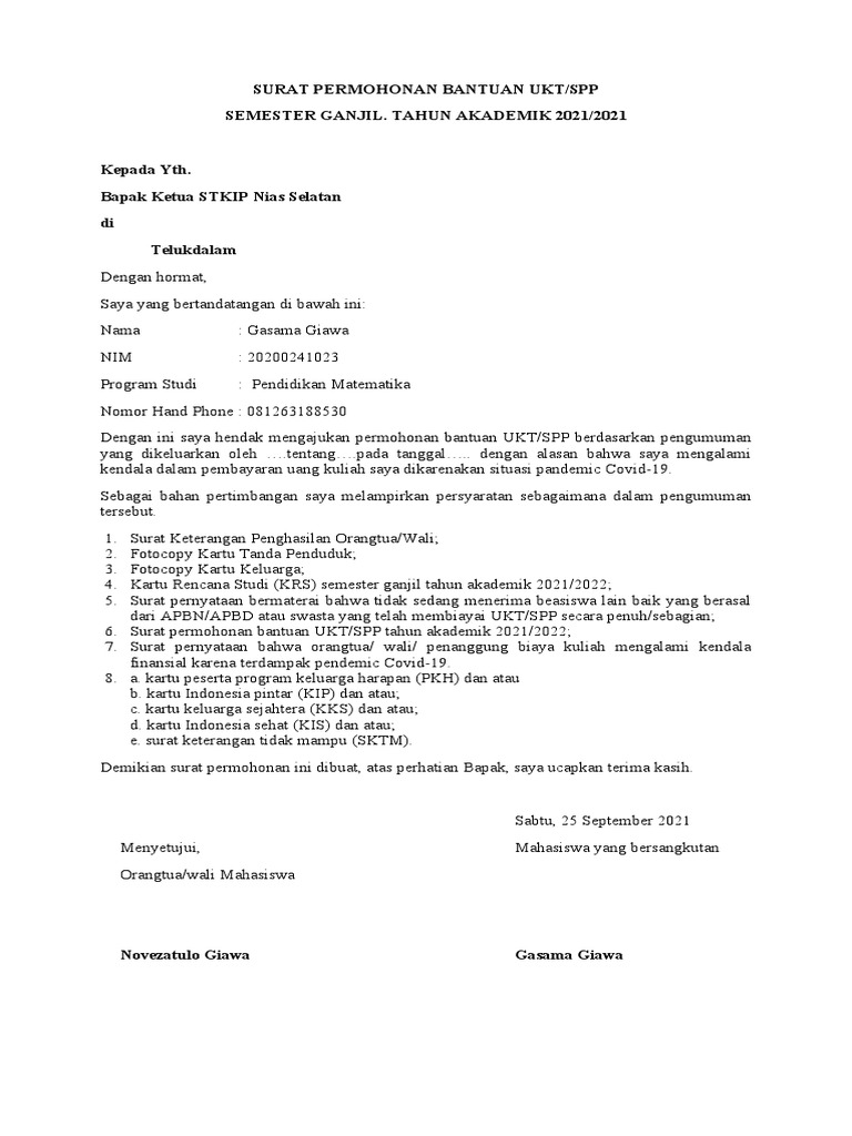 Surat Permohonan Kuliah | PDF