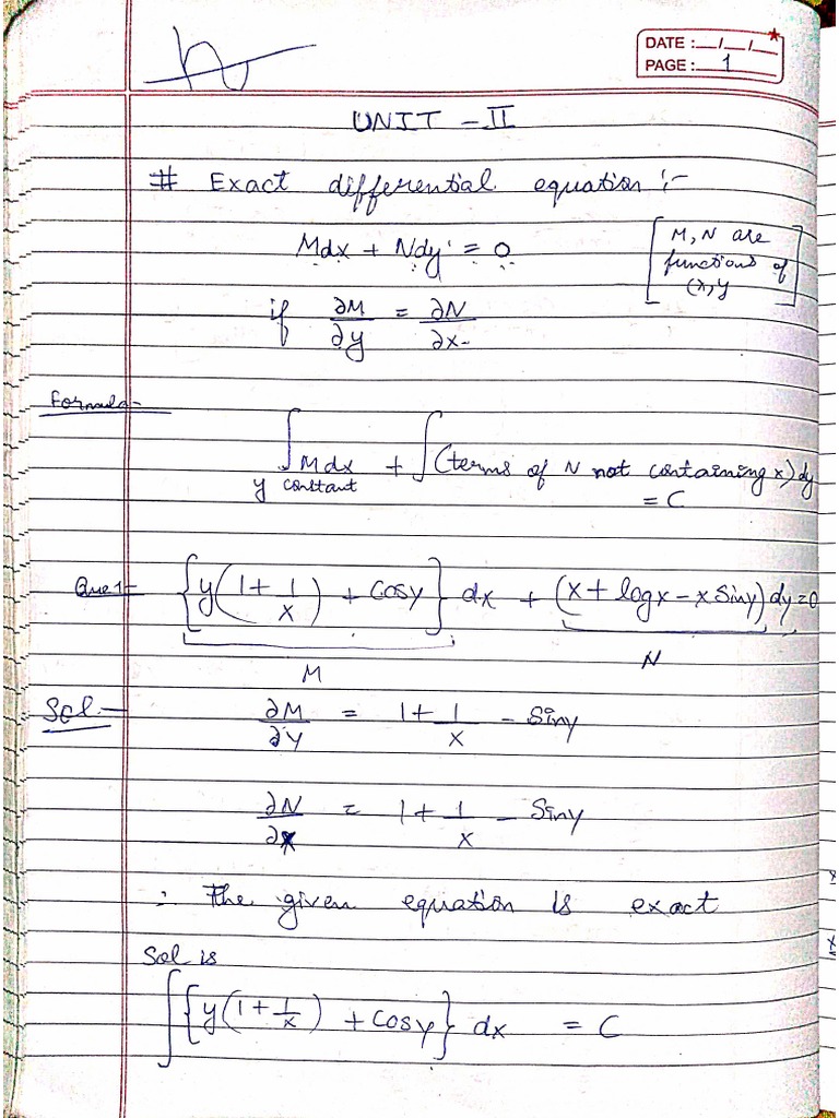 Exact Differential Equation - by Vasu Jindal | PDF