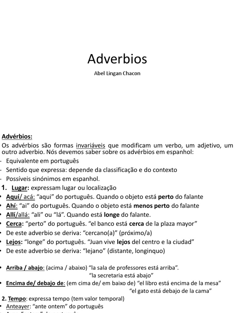 Tipos e Exemplos de Advérbios em Espanhol | PDF | Advérbio | Português (idioma)