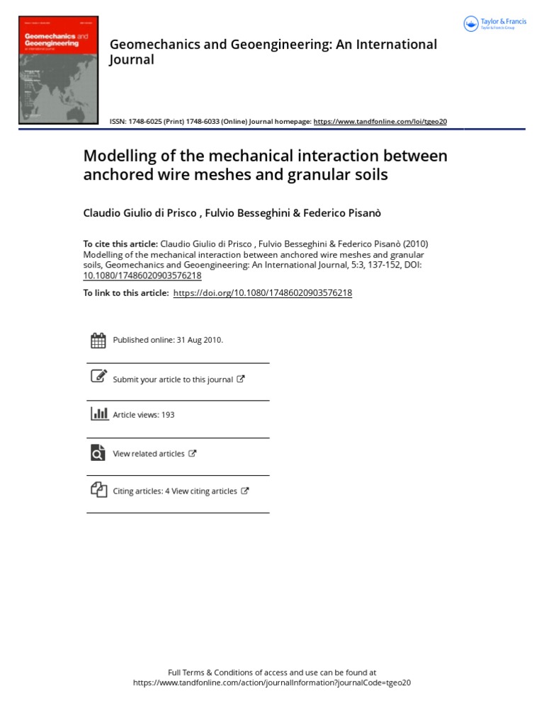 Modelling of The Mechanical Interaction Between Anchored Wire Meshes and Granular Soils | PDF ...