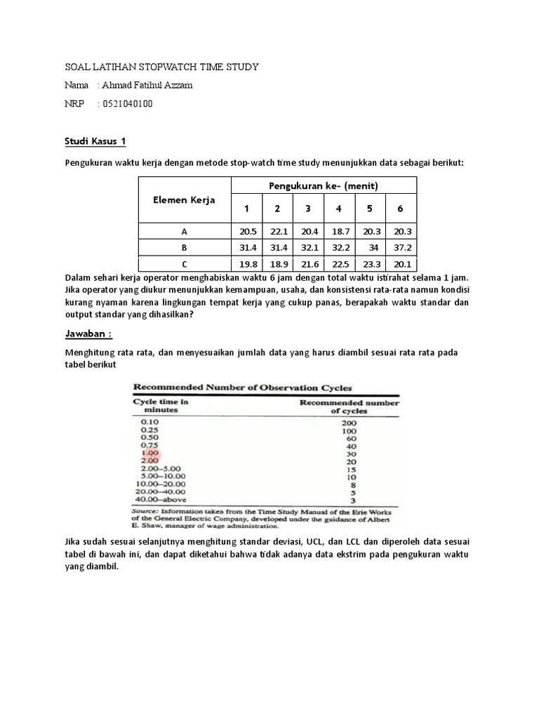 Analisis Stopwatch Time Study Ahmad | PDF
