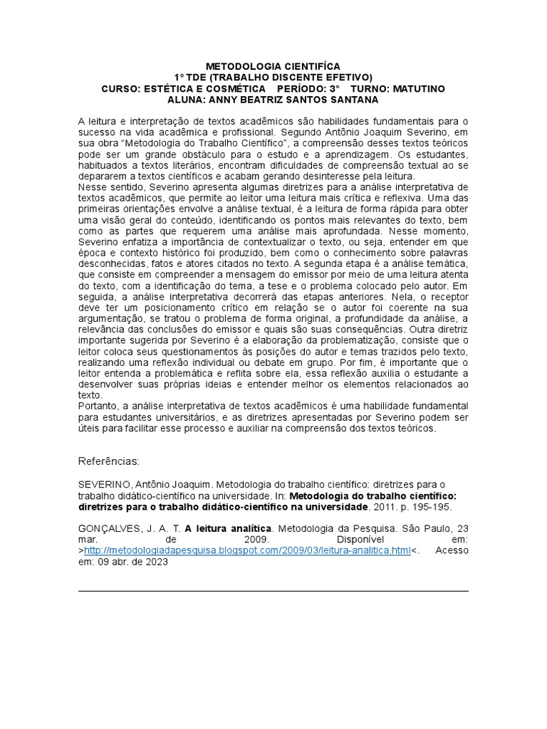 1 TDE Metodologia | PDF | Science | Método científico