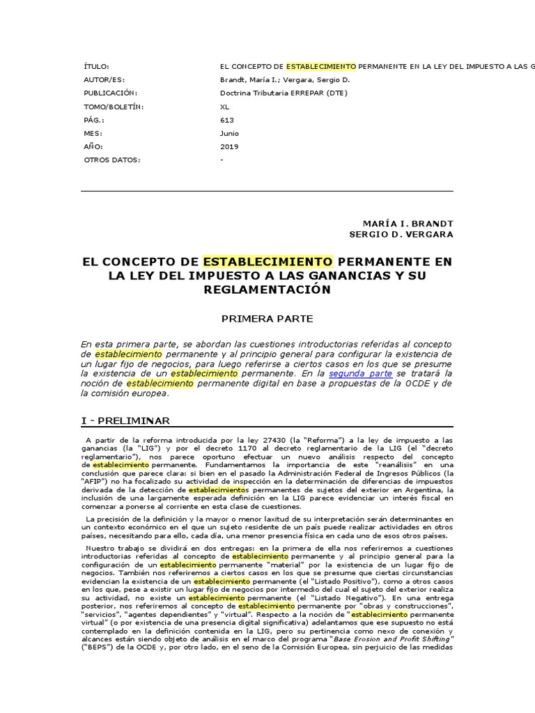 Concepto de Establecimiento Permanente | PDF | Impuesto sobre la renta ...