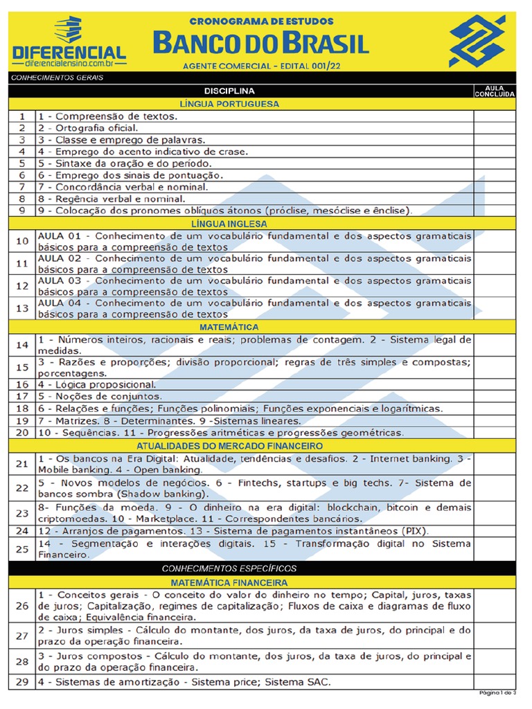 Cronograma de Estudos - Banco Do Brasil | PDF