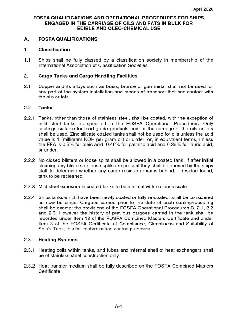 FOSFA Guidelines for Oil and Fat Carriage | PDF | Business | Home & Garden