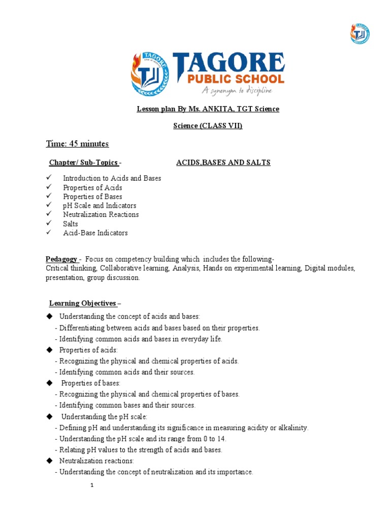 Acid Base Salts LESSON PLAN For Presentation | PDF | Ph | Acid