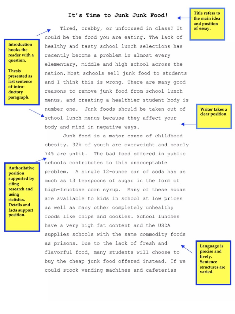 Argumentative Essay About Junk Food | PDF