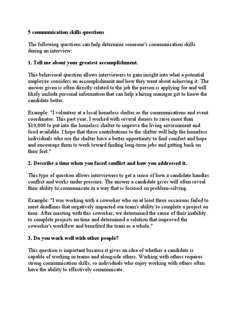 5 Communication Skills Questions | PDF | Communication | Employment