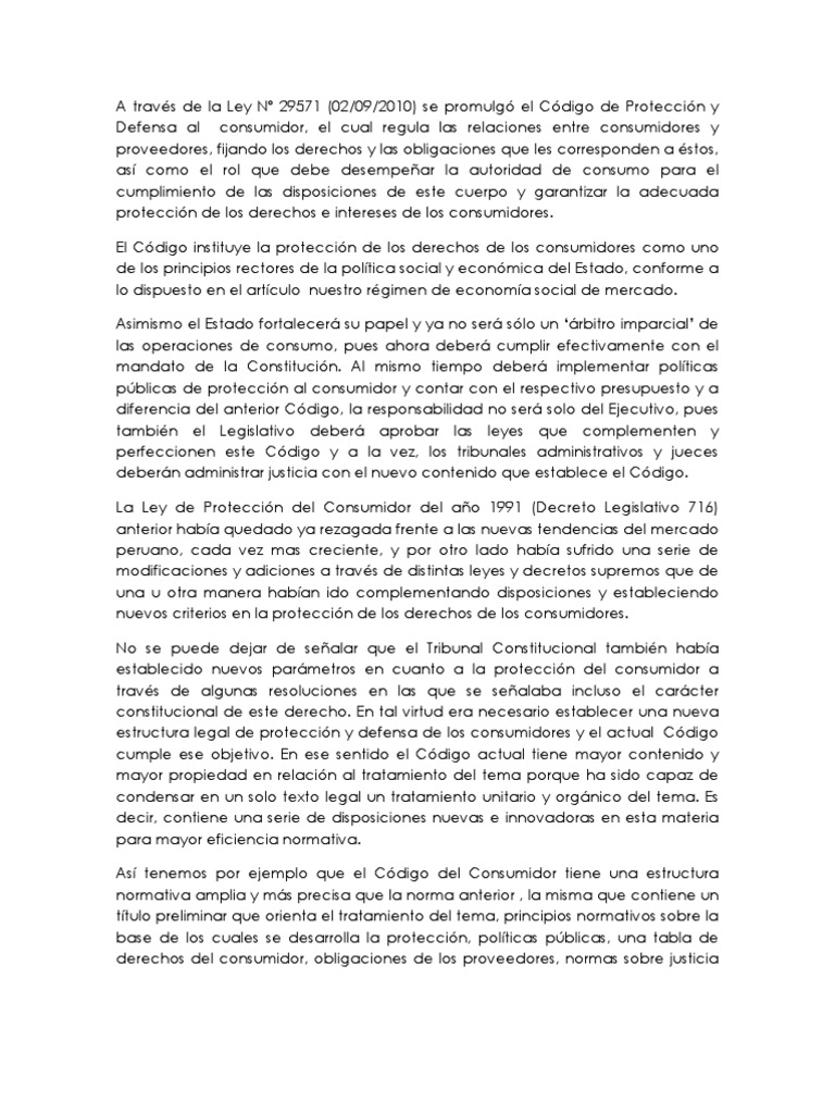 Ley #29571 | PDF | Protección al Consumidor | Los consumidores