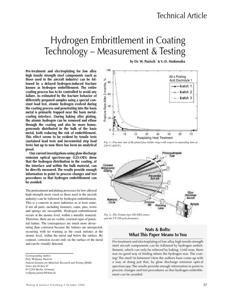 Hydrogen Embrittlement Testing in Aircraft Coatings | PDF | Metals ...