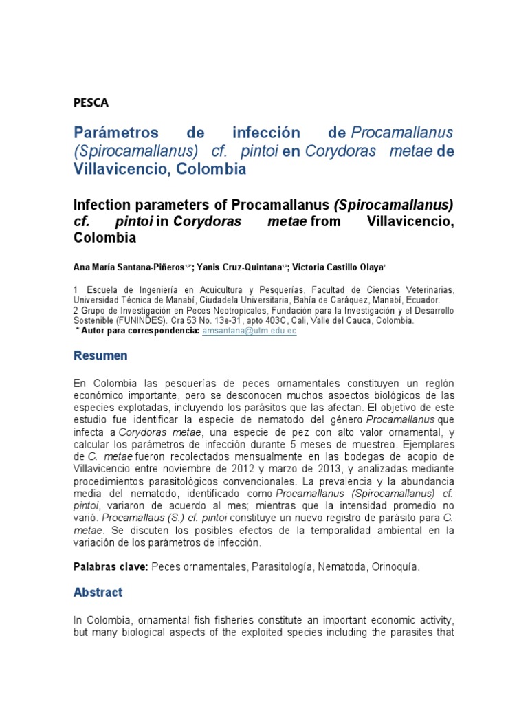 Procamallanus (Spirocamallanus) Cf. Pintoi en Corydoras | PDF | Río ...