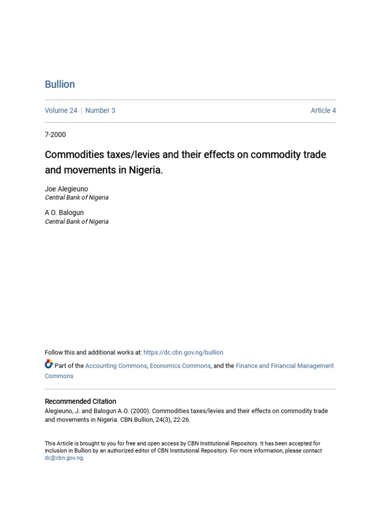 Commodities Taxes - Levies and Their Effects On Commodity Trade | PDF ...