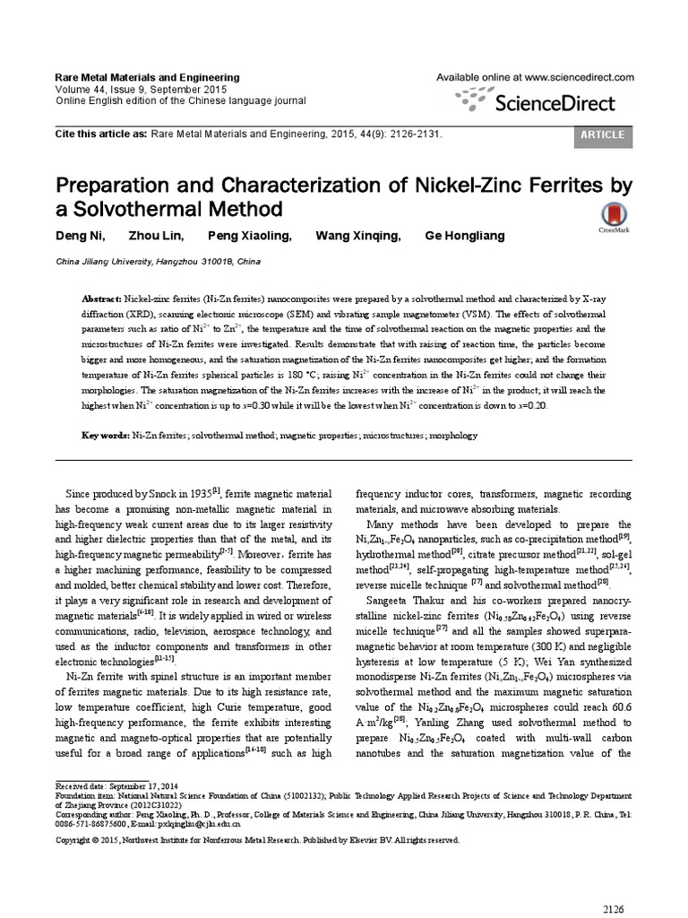 Preparation and Characterization of Nickel-Zinc Ferrites by | PDF ...