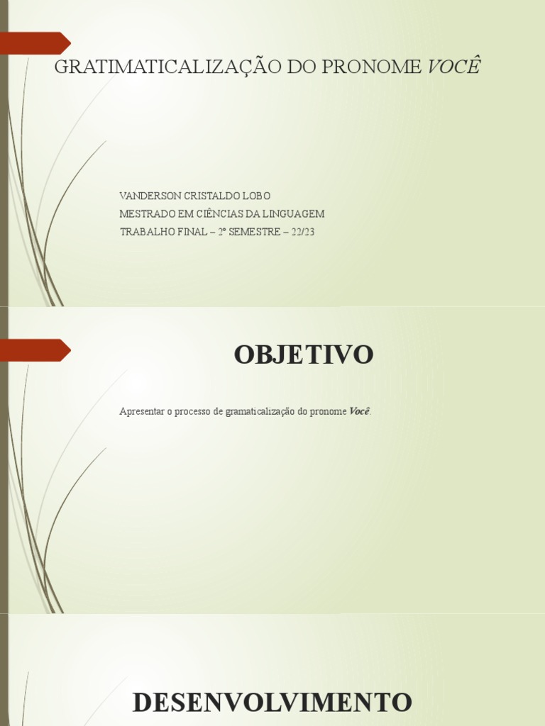 Gramaticalização de Você | PDF | Pronome | Linguística