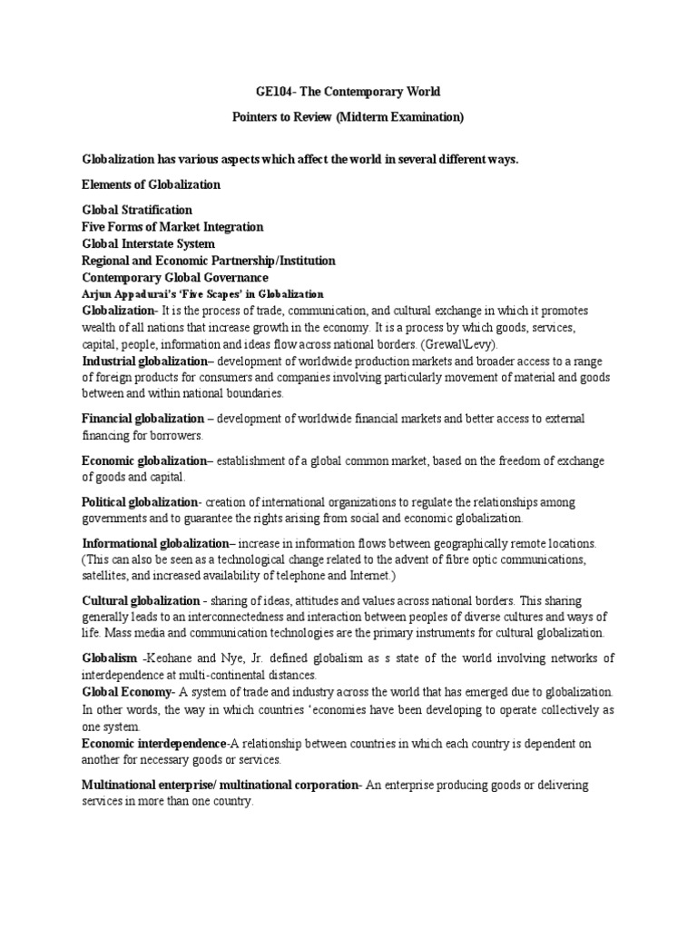 GE104 Reviewer | PDF | Globalization | Market (Economics)