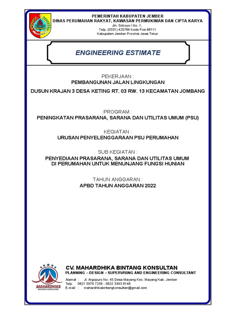 Engineering Estimate: Pekerjaan | PDF