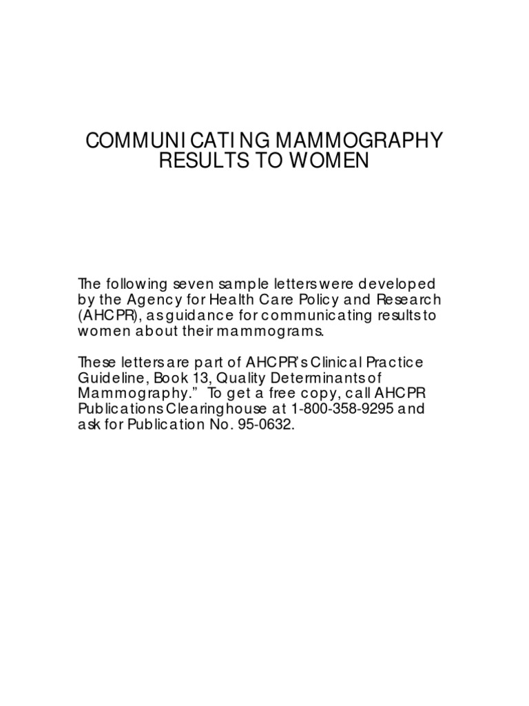 Communicating Mammography Results To Women | PDF | Mammography | Breast ...
