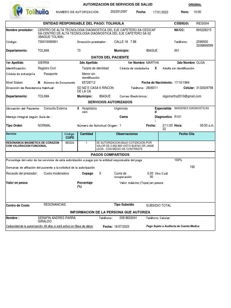 Autorizacion RNM de Corazón | PDF