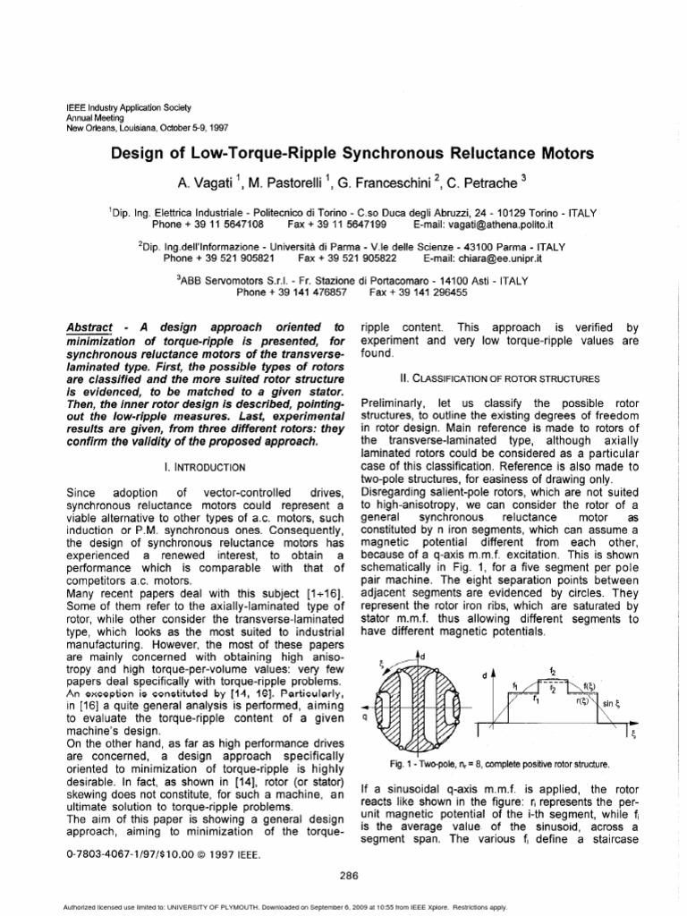 Design Of Low Torque Ripple Synchronous Reluctance Motors Pdf Electric Motor Magnetic Devices