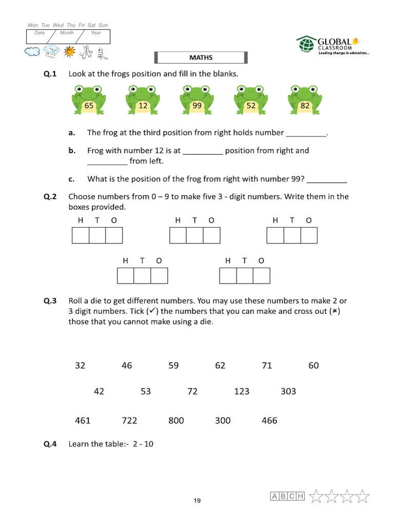 Class 2 Summer Holiday Homework math | PDF