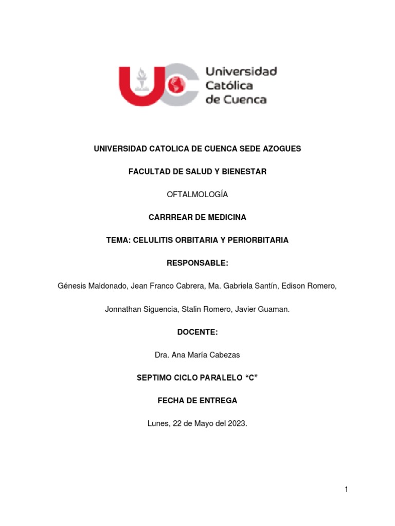 Celulitis Orbitaria y Periorbitaria | PDF | Medicina | Enfermedades y ...