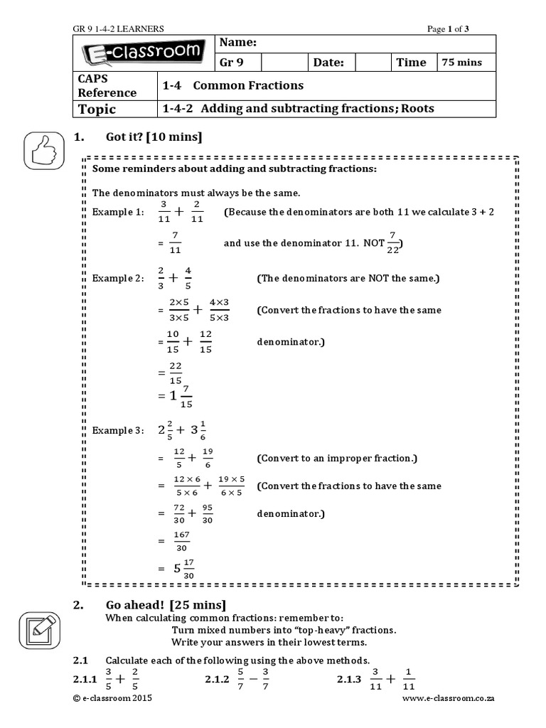 Adding and Subtracting Fractions Guide | PDF | Division (Mathematics ...