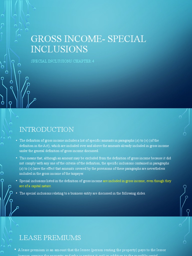 Special Inclusions in Gross Income | PDF | Gross Income | Lease
