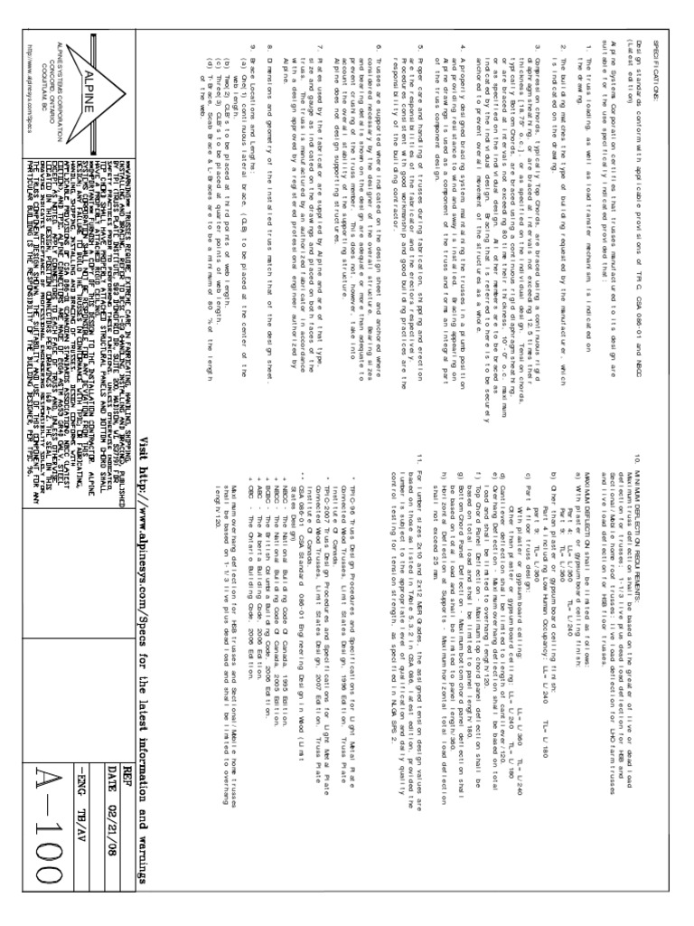 Alpine Standard Sheets NBCC2005 | PDF
