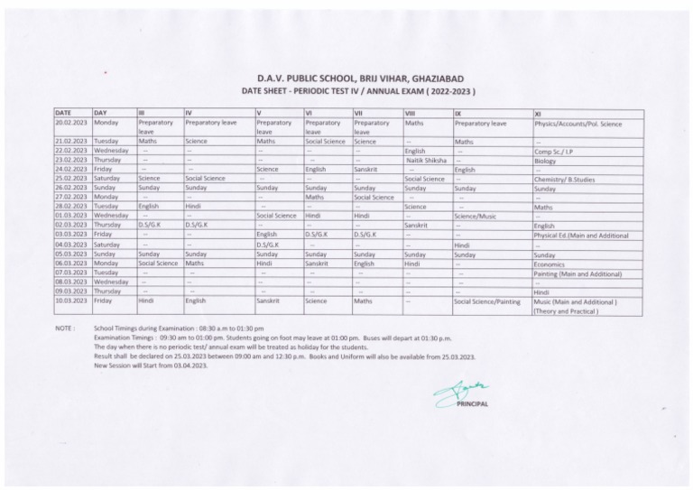 Final Exam Date Sheet | PDF