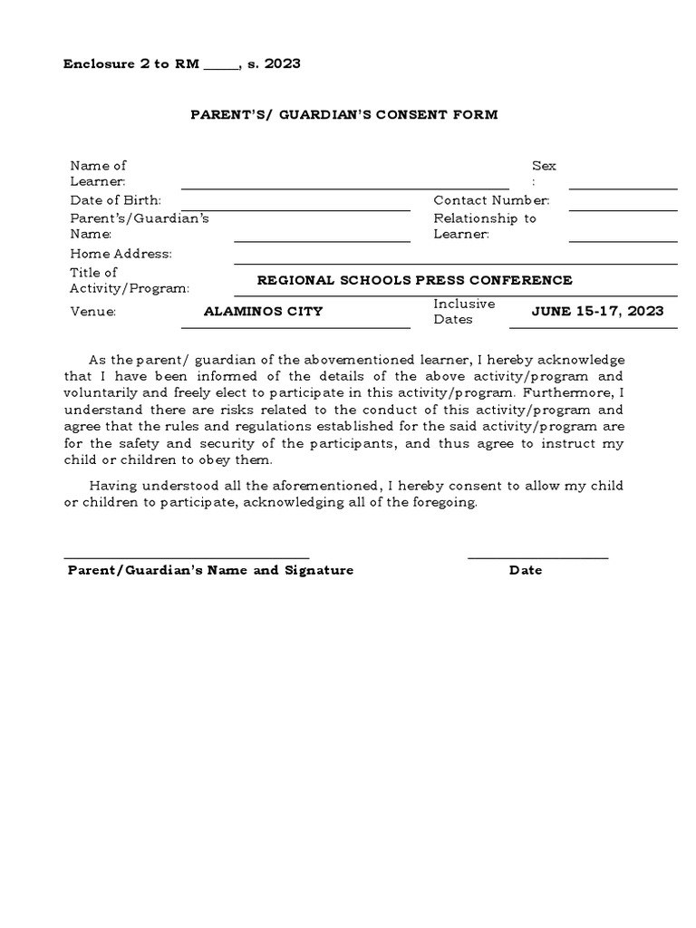 Parental Consent Form RSPC | PDF | Wellness